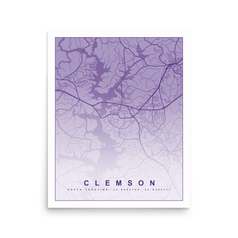 Clemson South Carolina Map Poster 8x10 16x20 Clemson Map | Etsy