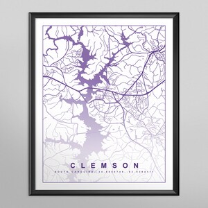Clemson South Carolina Map Poster 8x10, 16x20 | Clemson Map Art ...