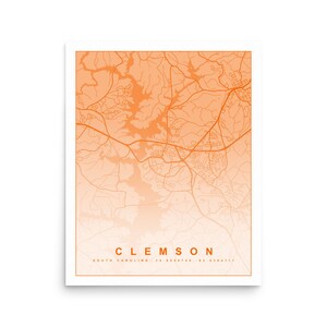 Clemson South Carolina Map Poster 8x10, 16x20 | Clemson Map Art ...