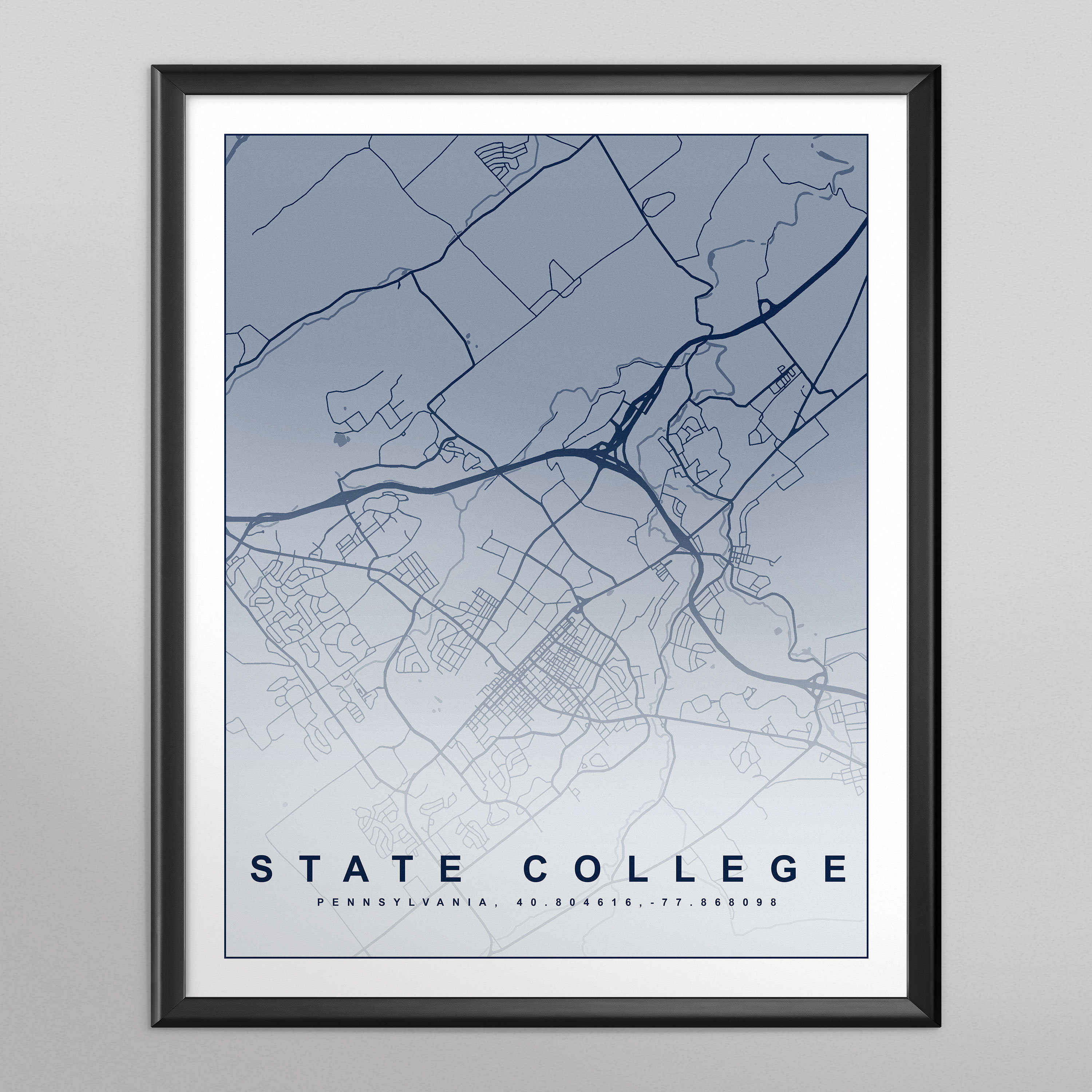 Penn State Map Poster 8x10, 16x20 | Penn State Map Art | State College ...