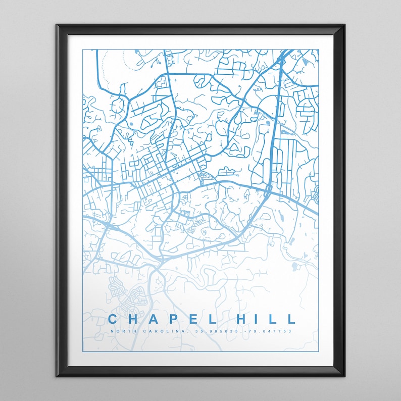 Chapel Hill North Carolina Map Poster 8x10, 16x20 | Chapel Hill Map Art ...
