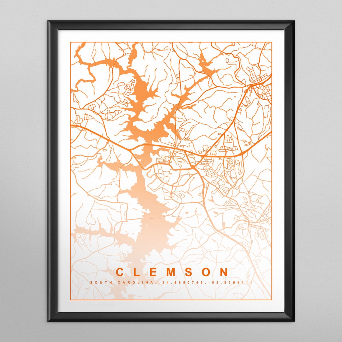 Clemson South Carolina Map Poster 8x10 16x20 Clemson Map | Etsy