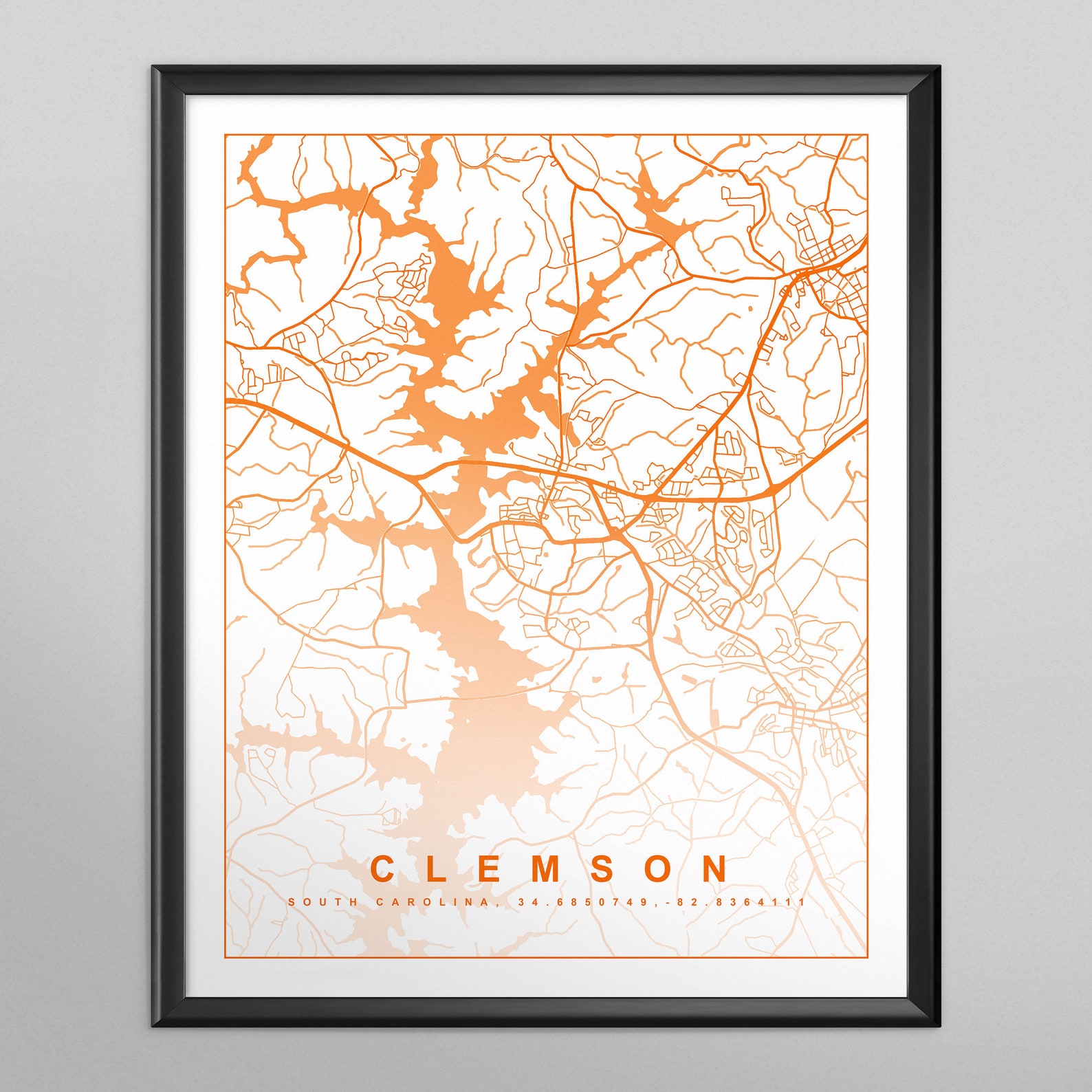 Clemson South Carolina Map Poster 8x10 16x20 Clemson Map | Etsy