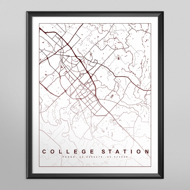 College Station Texas Map Poster 8x10, 16 X 20 | College Station Map ...