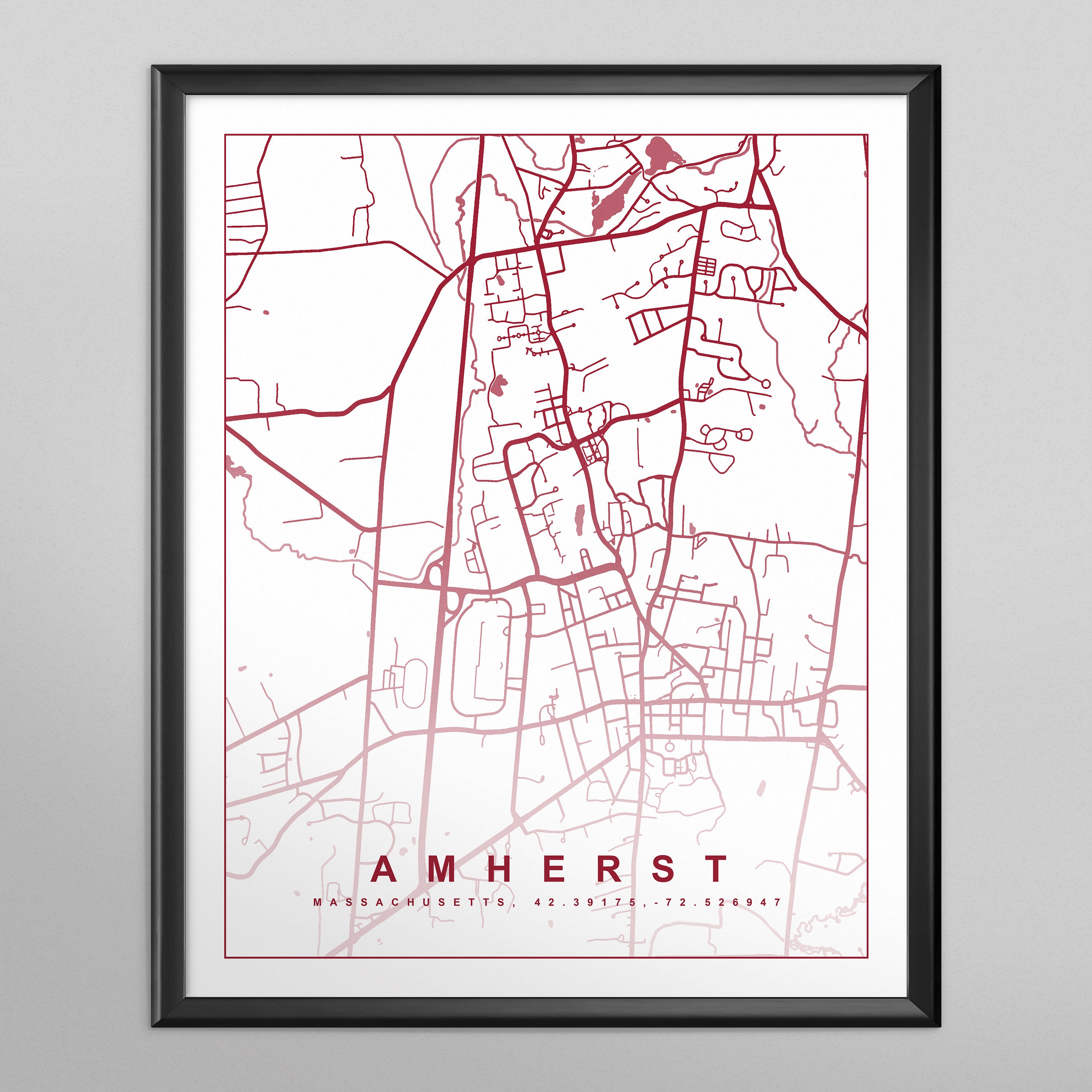 Amherst Massachusetts Map Poster 8x10, 16x20 Umass Map Art Umass ...