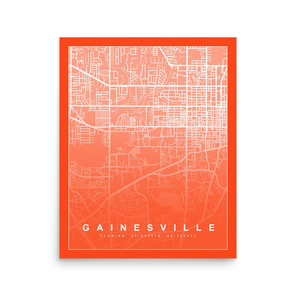 Gainesville Florida Map Poster 8x10, 16x20 | Gainesville Map Art ...