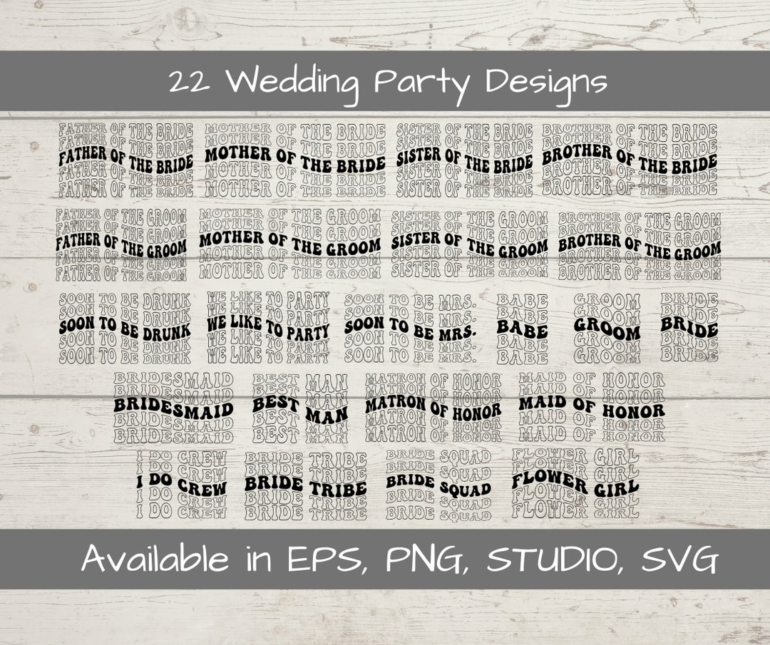 Wedding SVG Bundle, Retro Bridal Party - Etsy
