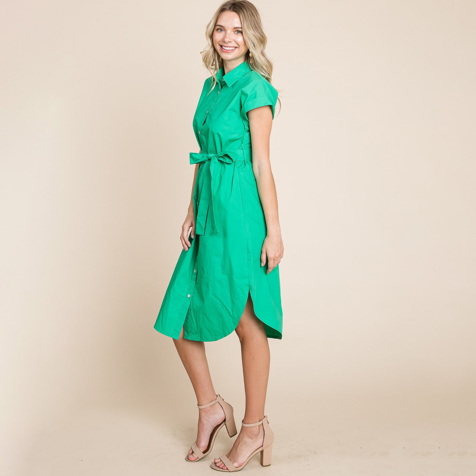 Button up Tie Waist Poplin Pocketed Shirt Dress - Etsy