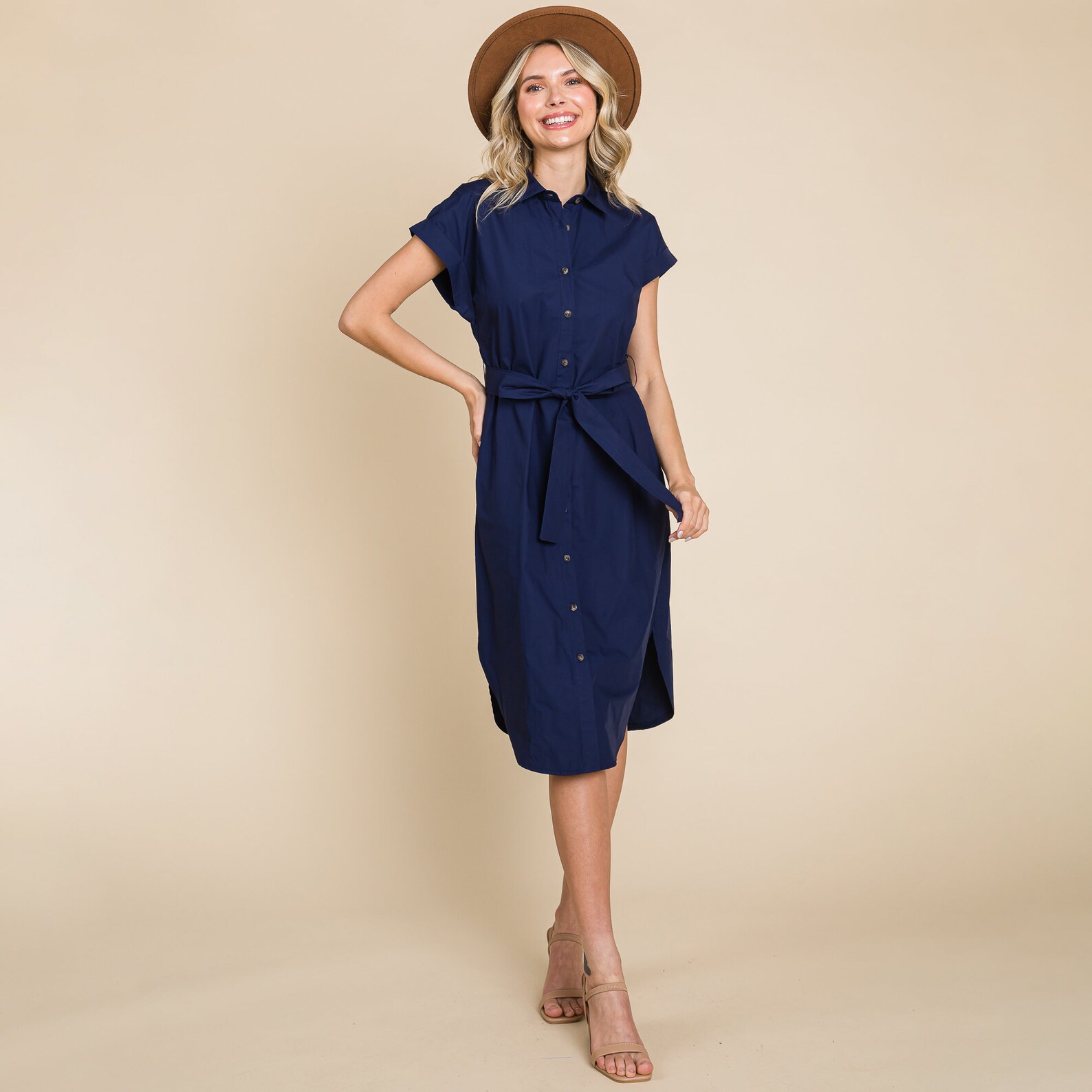 Button up Tie Waist Poplin Pocketed Shirt Dress - Etsy