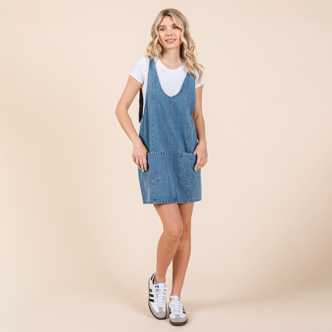 Scoop Neck Denim Short Overall Dress Skirtall - Etsy