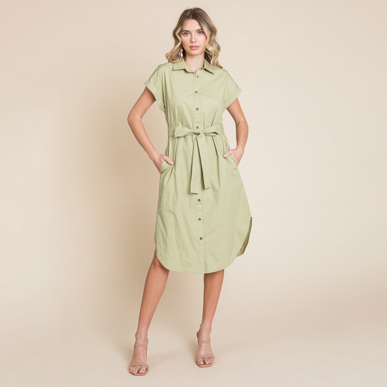 Button up Tie Waist Poplin Pocketed Shirt Dress - Etsy