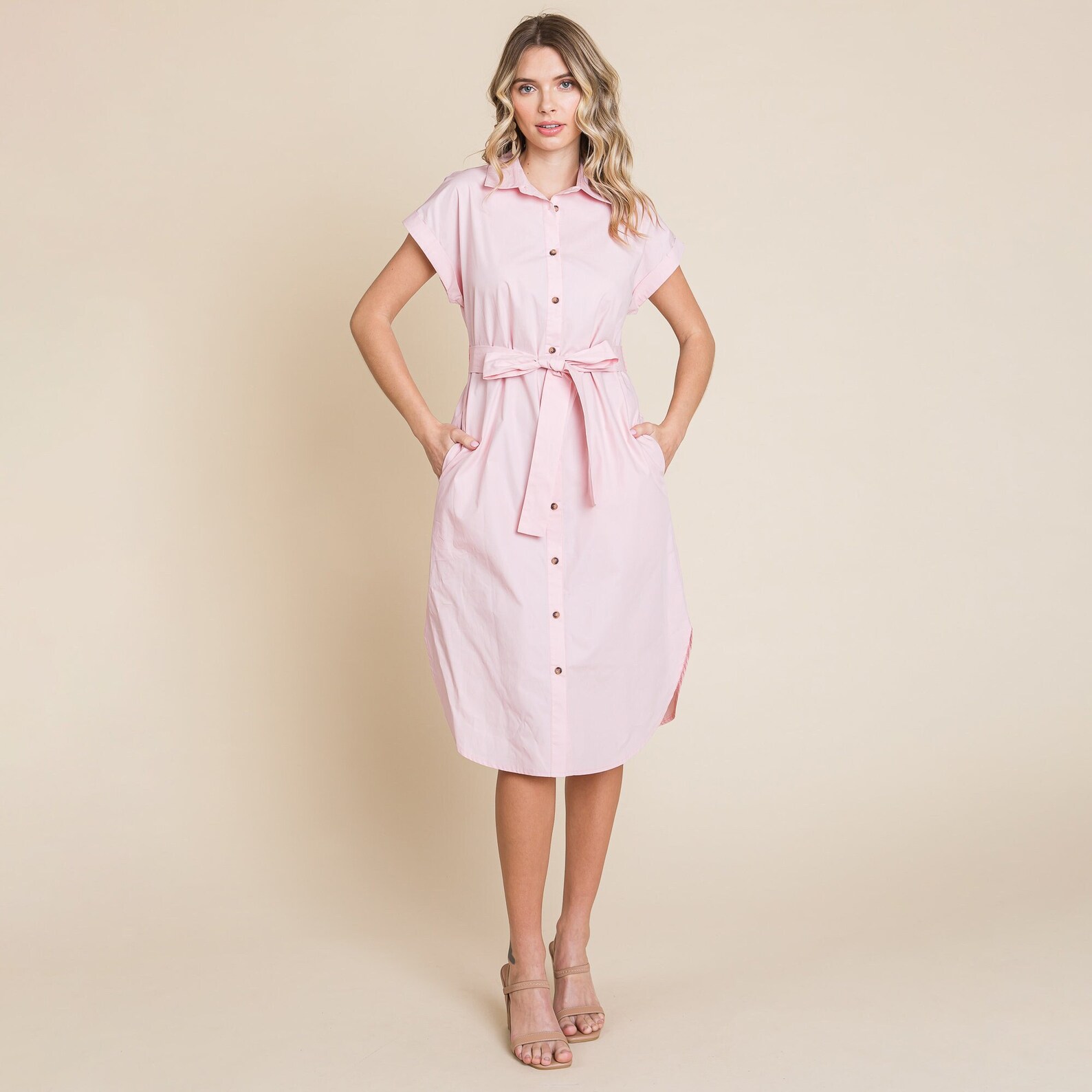 Button up Tie Waist Poplin Pocketed Shirt Dress - Etsy