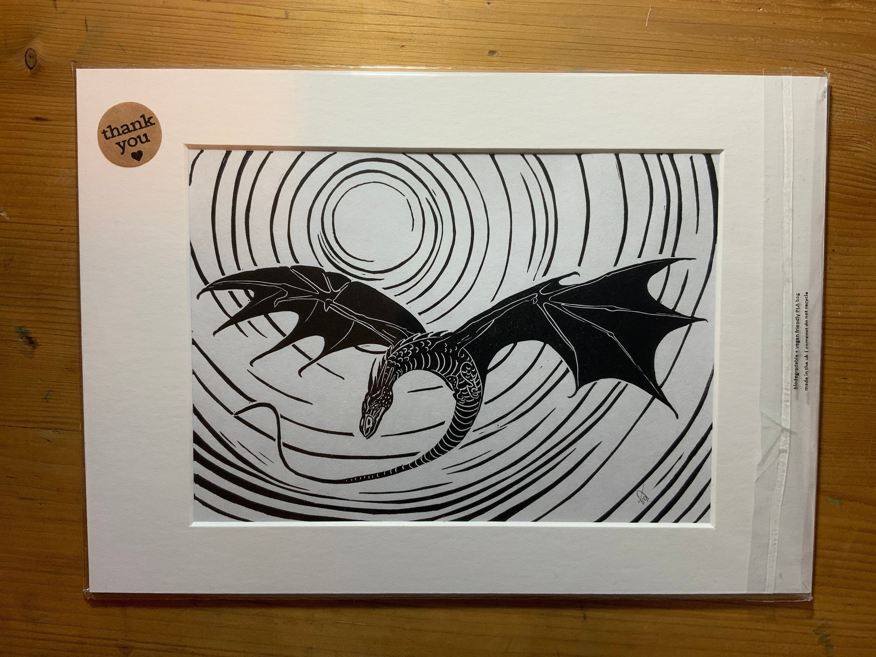 Linocut Black Flying Dragon Print, Original Art, Wall Art, Linoprint ...