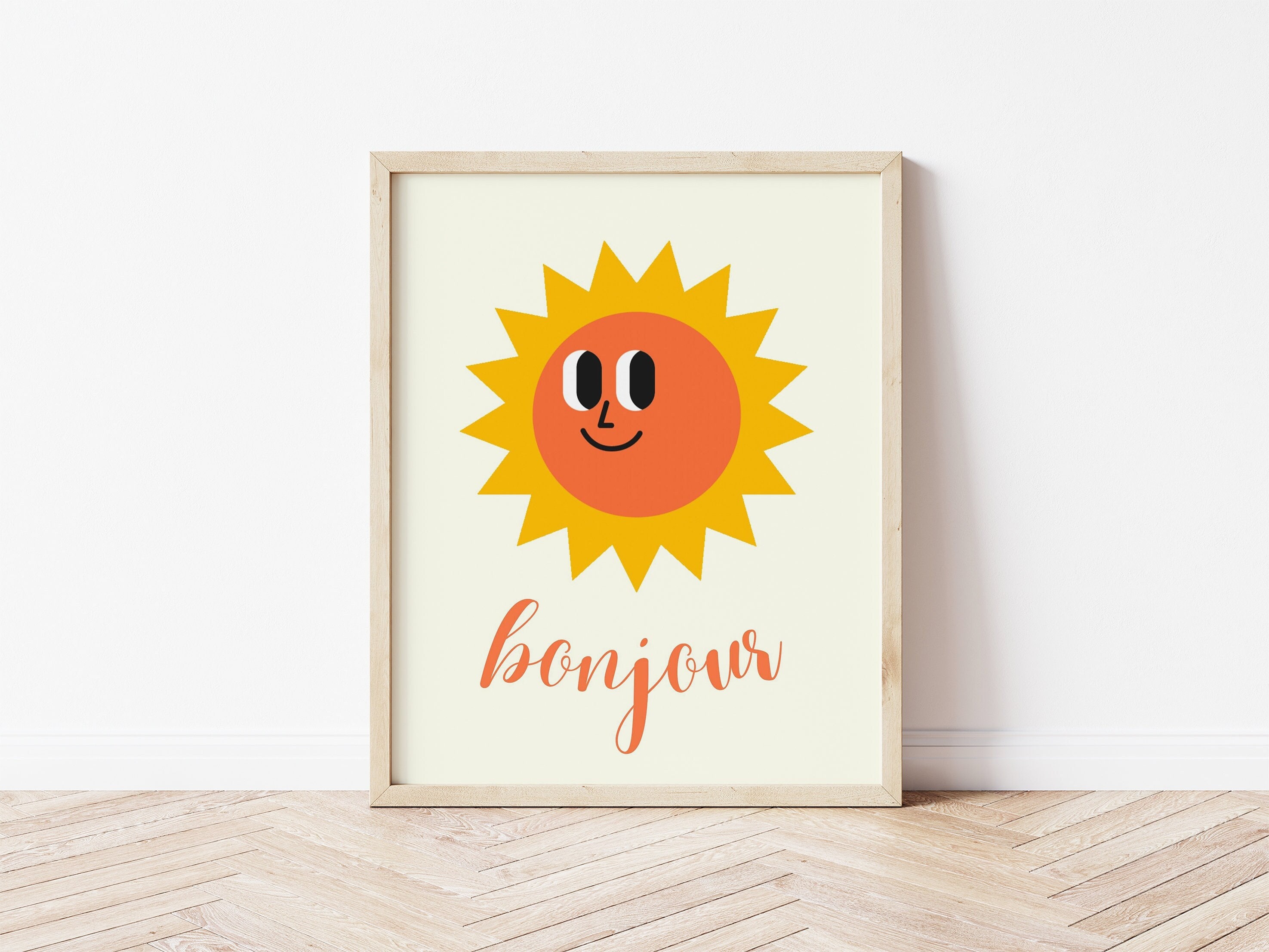 BONJOUR Sun Print, Happy Sun Printable, French Sun Print, Gender ...