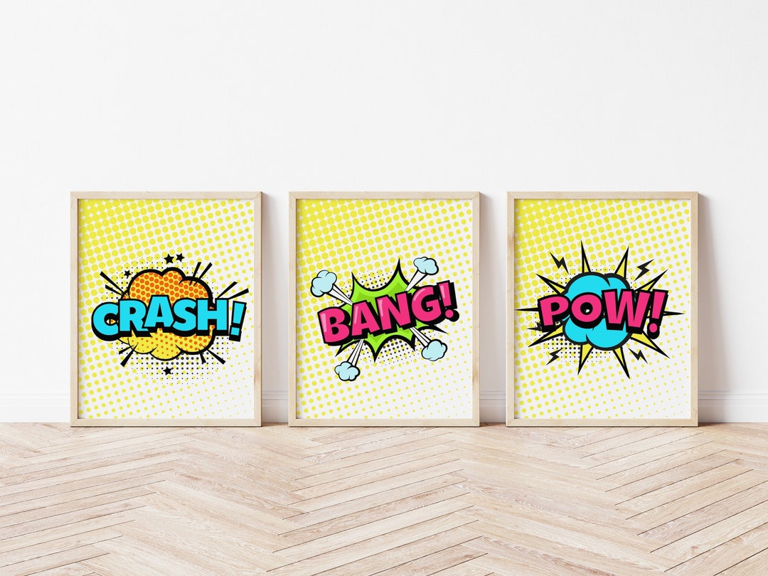 COMIC BOOK Wall Art Set,crash Bang Pow Comic Book Room Decor,pop Art ...