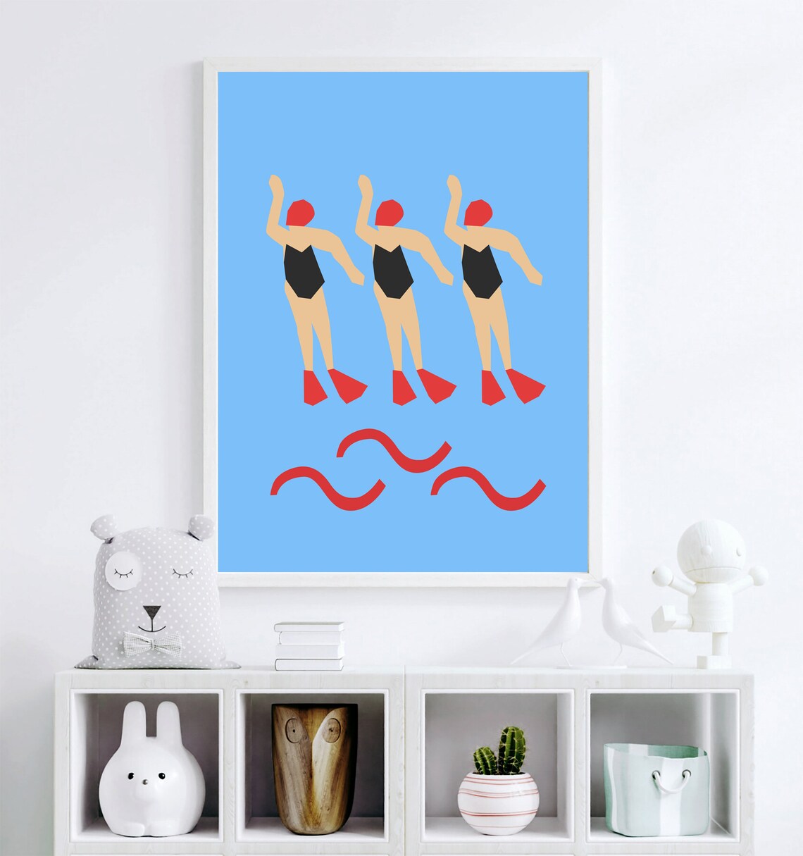 Three Swimmers Printable, Swimmer Art, Bathroom Printable, Beach Decor ...