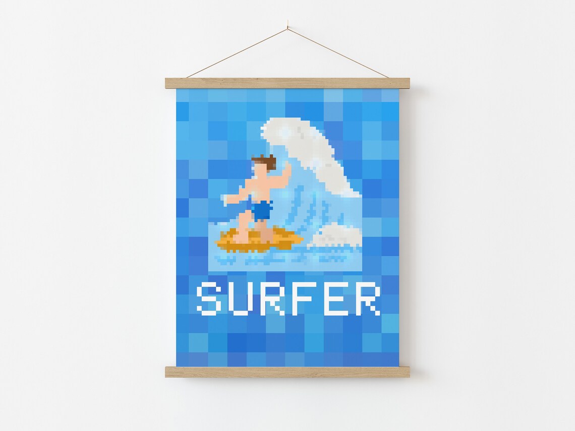 Minecraft Style SURFER Printable Surfer Children's Art - Etsy