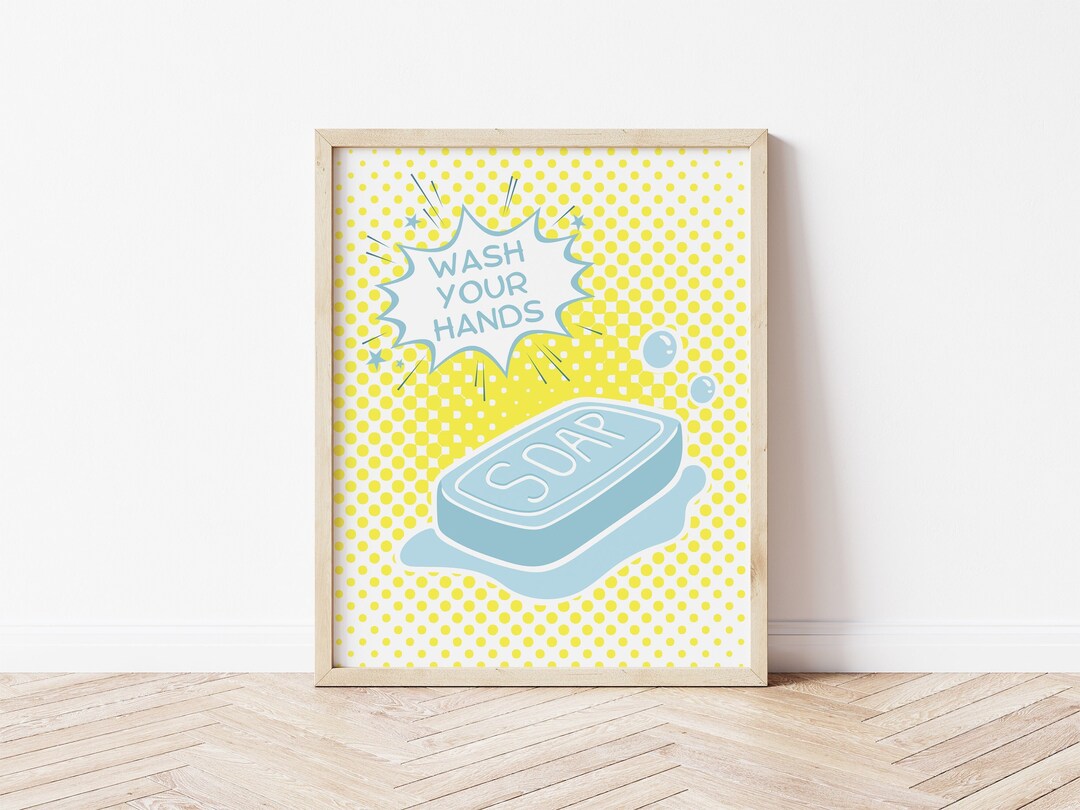 Pop Art Bathroom Art, Wash Your Hands Printable, Comic Book Style Wash ...