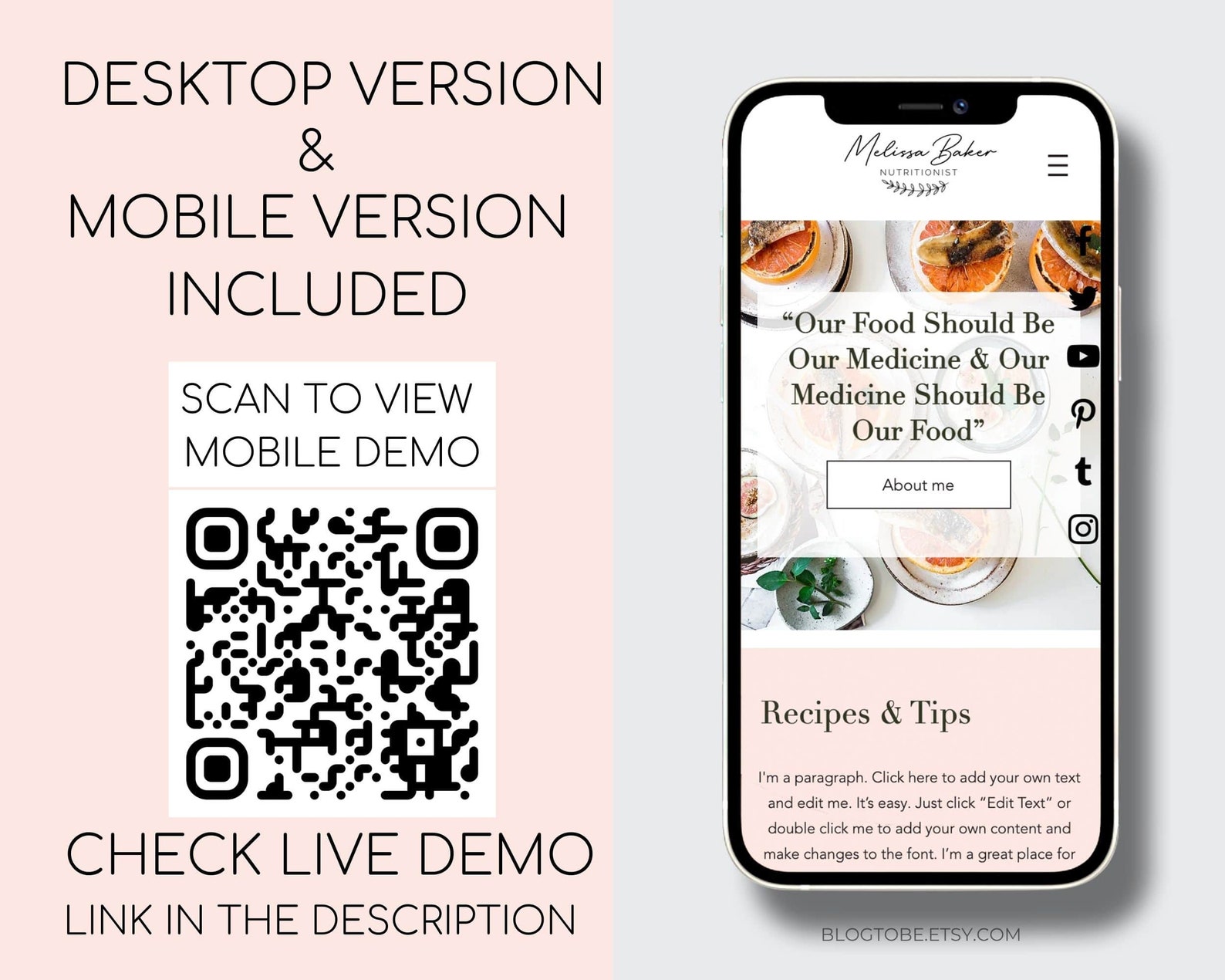 WIX Blog Template, Wix Website for Food Blogger, Nutritionist, Social ...