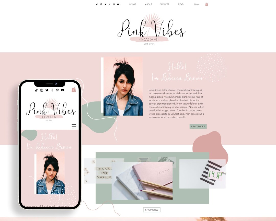 WIX Website Template, Pink Vibes Website Theme, Wix Blog Template ...
