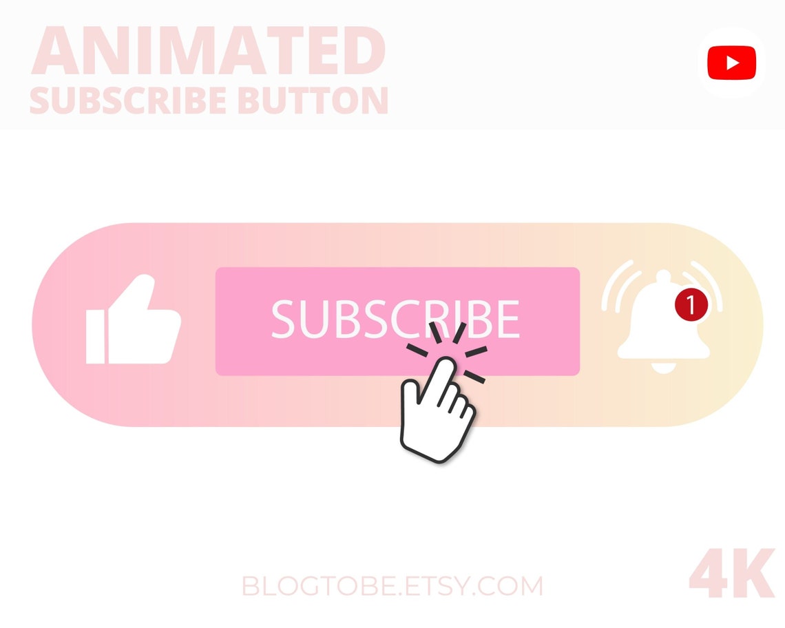 Animated Subscribe Button Animation for Youtube Video Blog, Pink Pastel ...