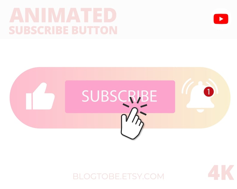 Animated Subscribe Button Animation for Youtube Video Blog, Pink Pastel ...