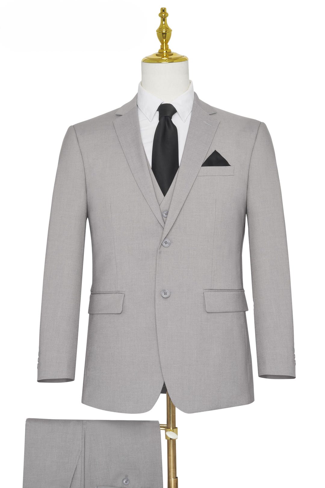 Men's 3 Piece Light Gray Slim Fit Suit for Weddings, Prom, and Casual ...