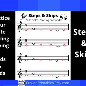 Staff Notes Chart, Intervals, Stepping and Skipping, Piano, Musicans - Etsy