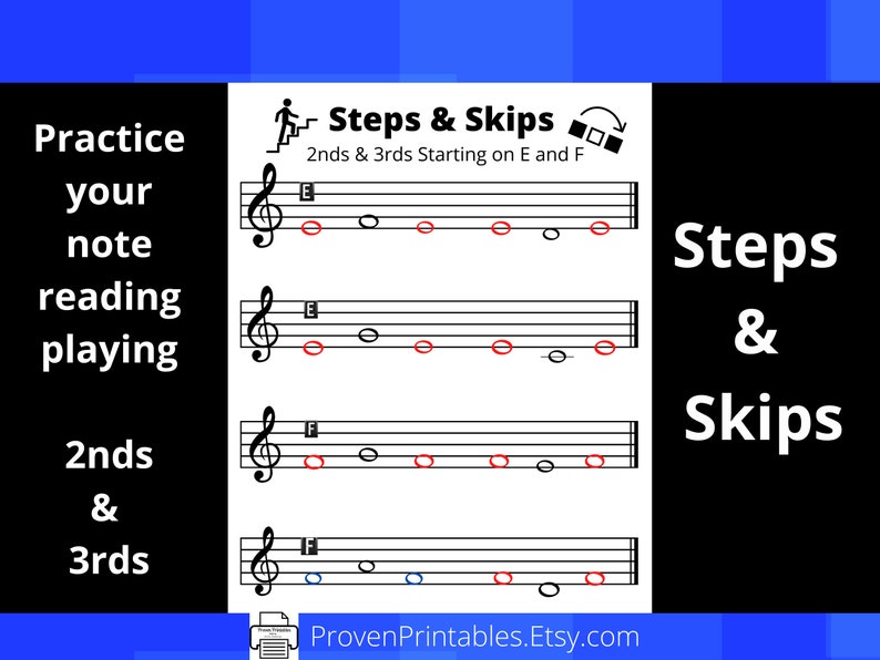 Staff Notes Chart, Intervals, Stepping and Skipping, Piano, Musicans - Etsy