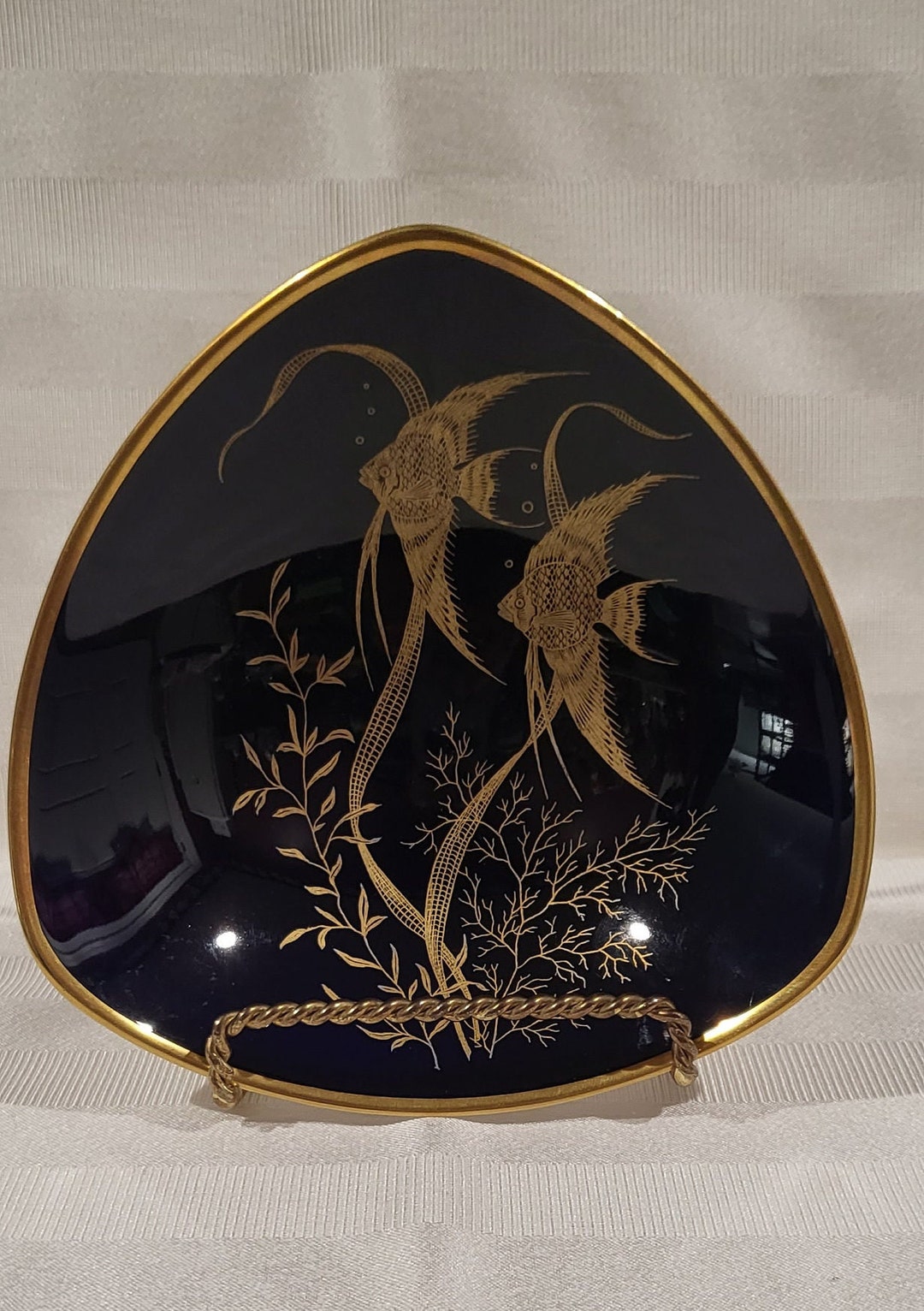 Lindner Kueps Bavaria Echt Cobalt Gold Angelfish Triangle Dish - Etsy