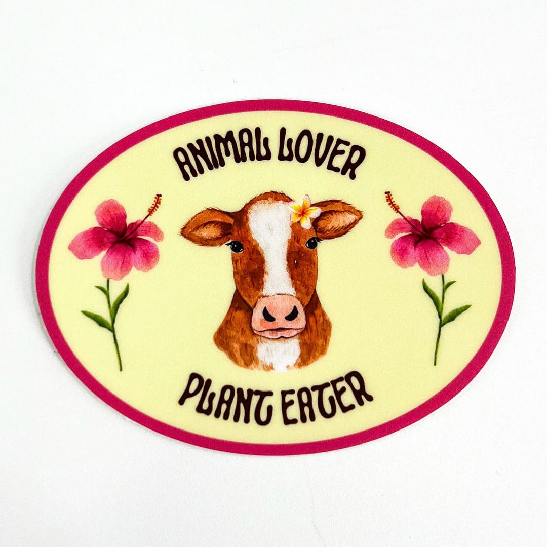 Vegan Cow Waterproof Sticker, Animal Lover Plant Eater Decal - Etsy