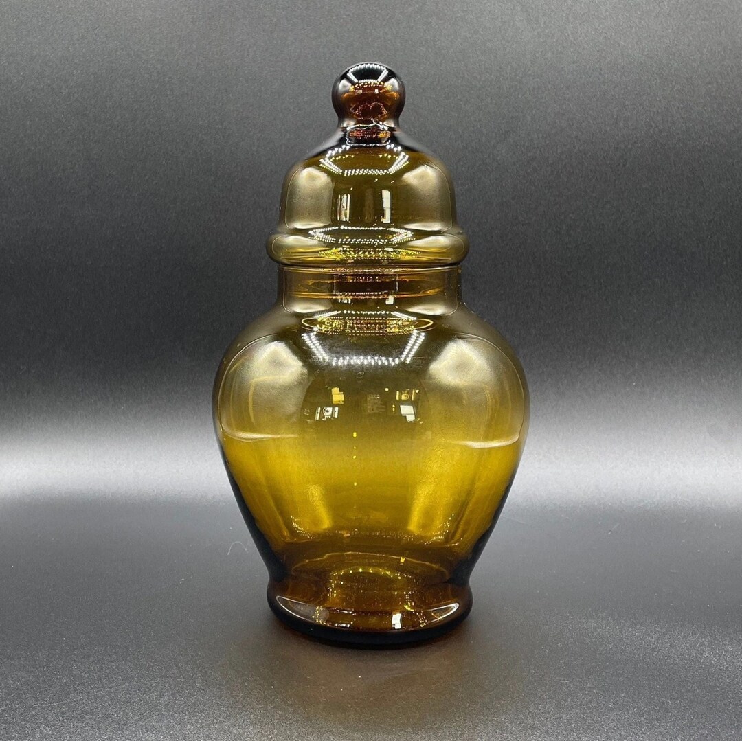 Vintage Amber Glass Apothecary Jar With Lid - Etsy