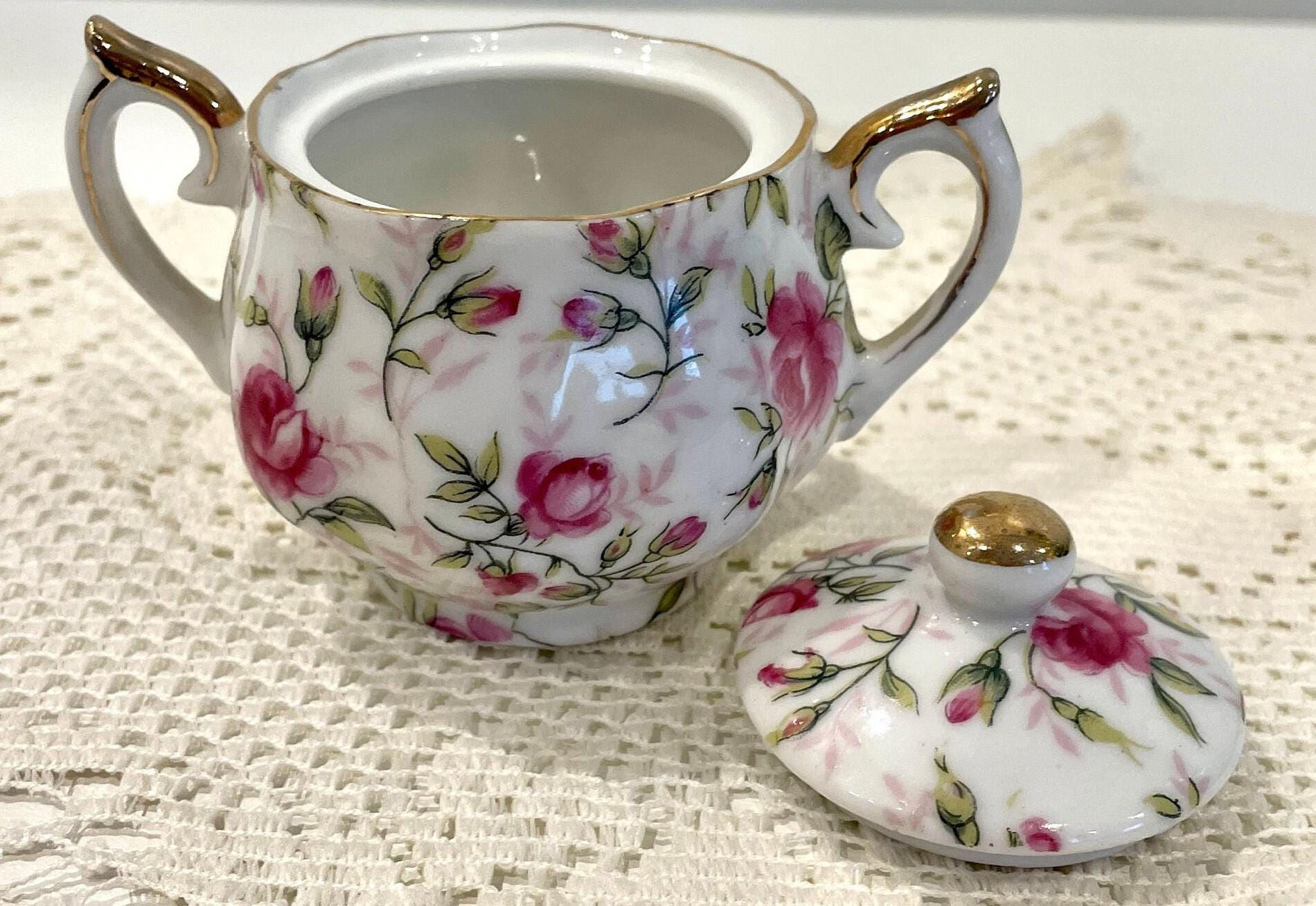 Lefton China Hand-painted Creamer and Sugar Bowl Set – Rose Pattern ...