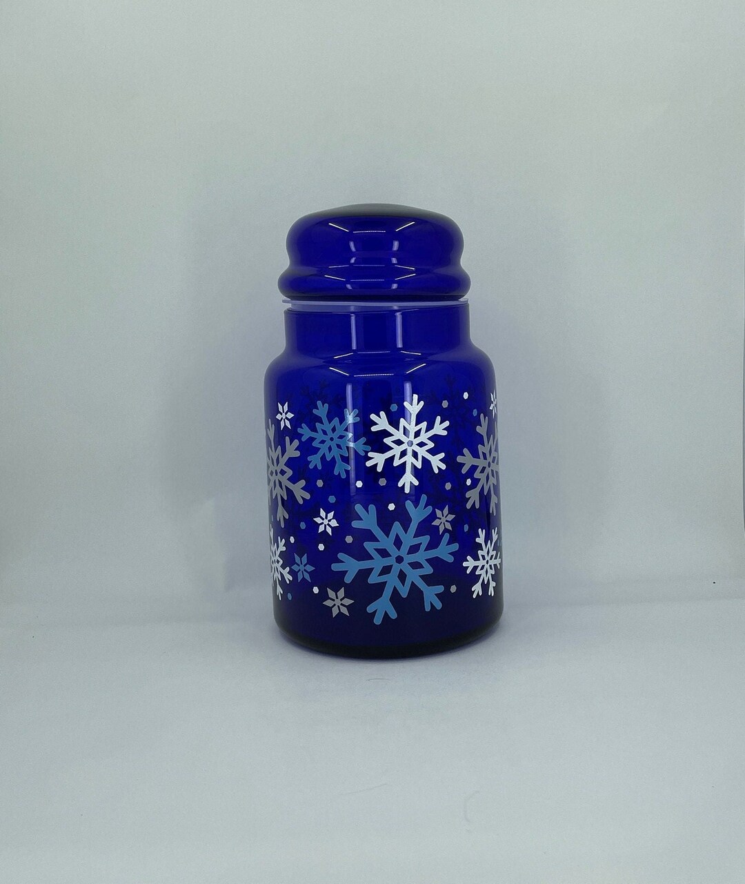 Libbey Cobalt Blue Snowflake Jar With Lid - Holiday Decor - Winter ...