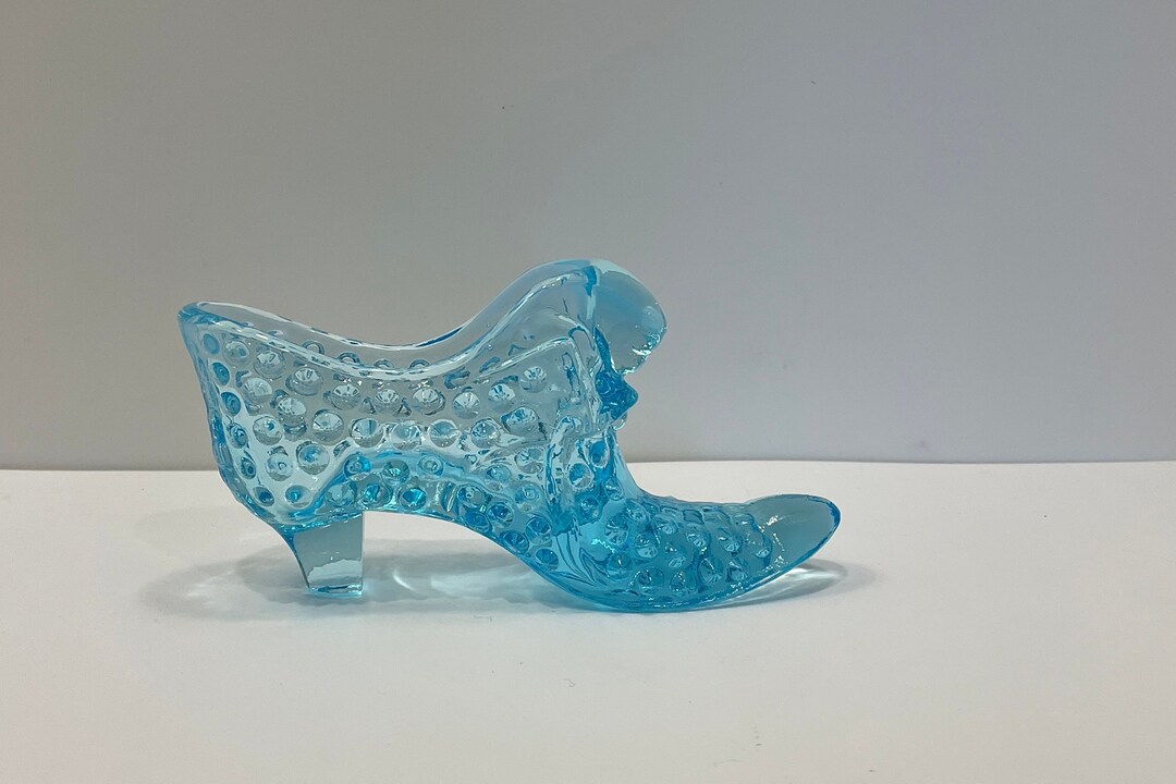 Vintage Fenton Blue Hobnail Glass Shoe With Cat Head - Etsy