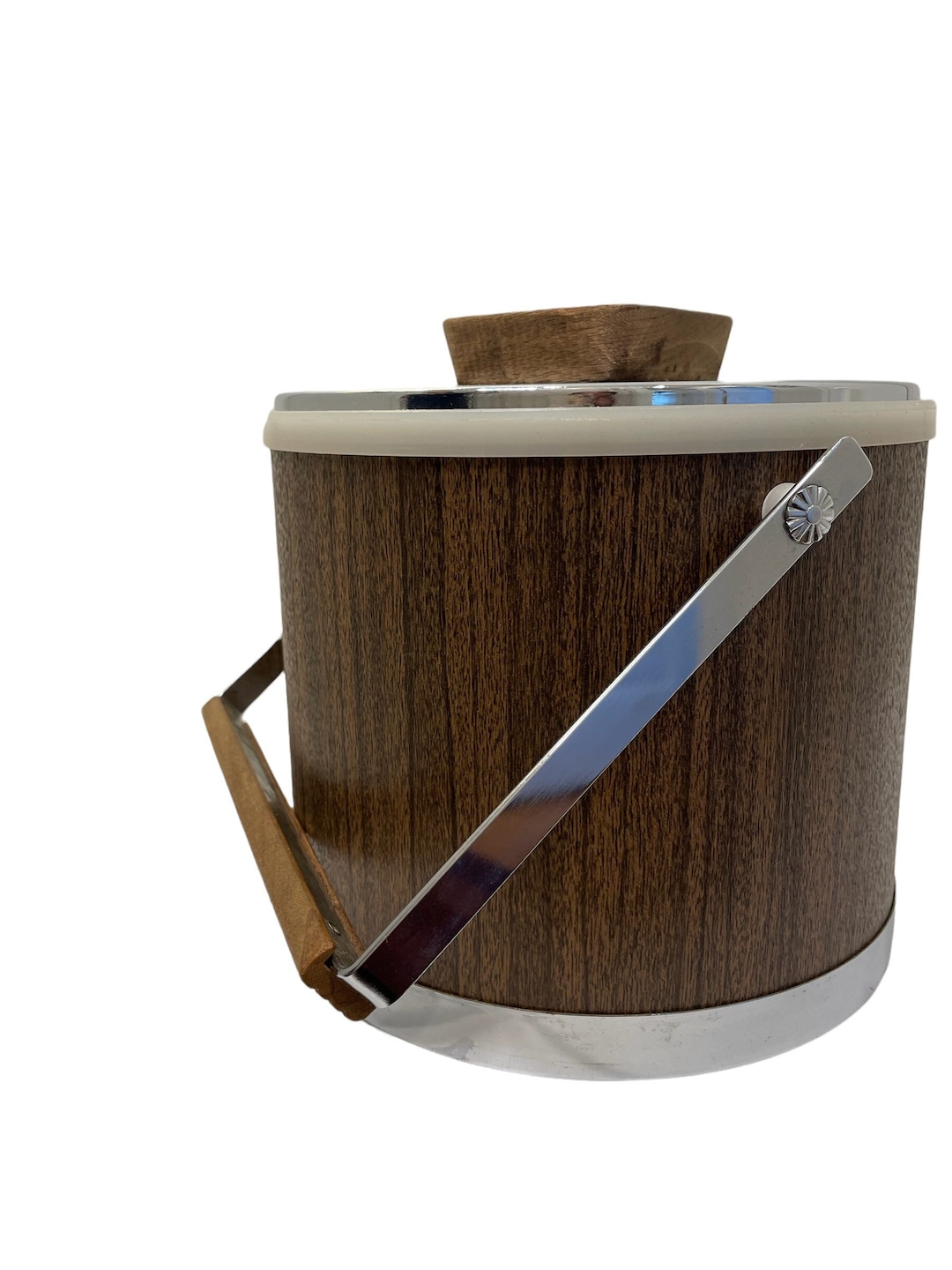 Vintage Kromex Ice Bucket With Wood Grain Finish and Handle - Made in ...