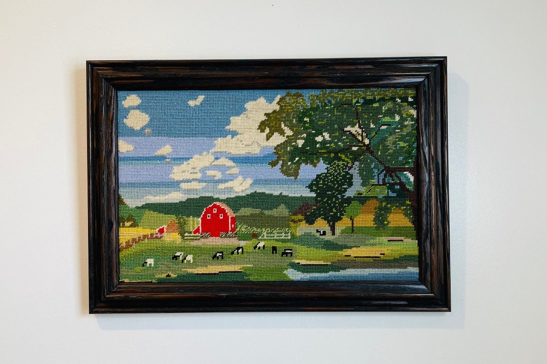 Vintage Completed and Framed Needlepoint/ Embroidered Barn Yard - Etsy