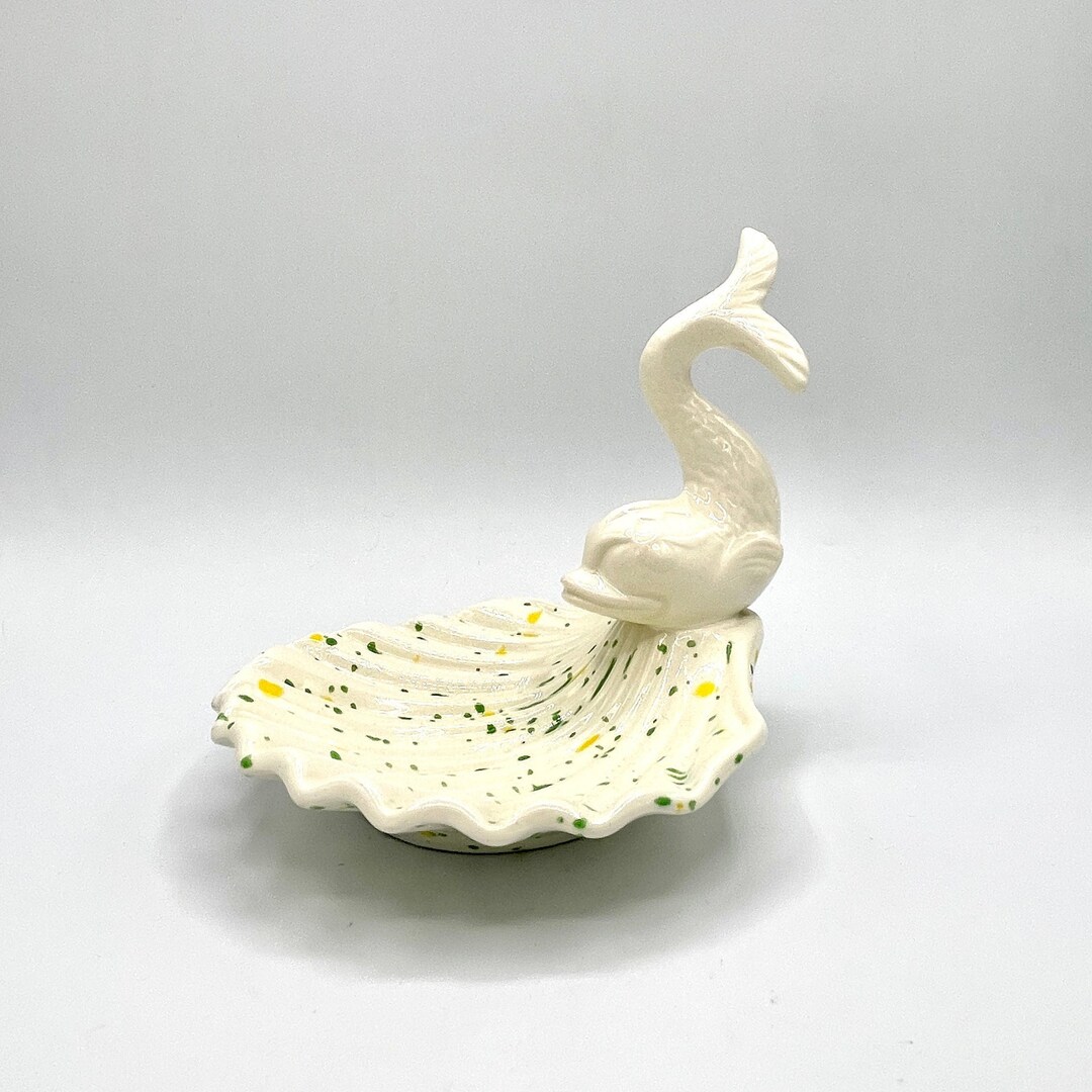Vintage Holland Mold Dolphin and Shell Dish – Speckled Yellow and Green ...