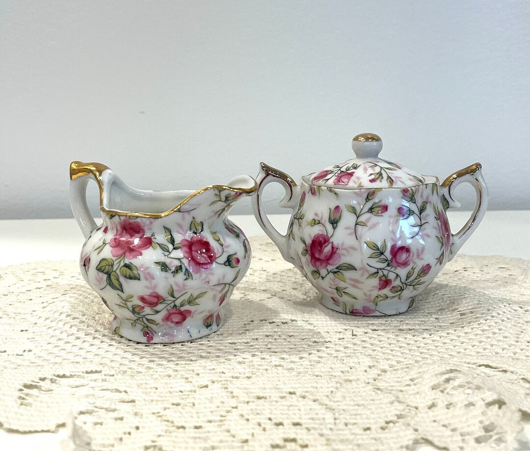 Lefton China Hand-painted Creamer and Sugar Bowl Set – Rose Pattern ...