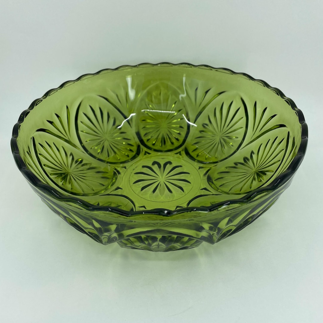 Vintage Anchor Hocking Green Glass Bowl With Starburst Design - Etsy