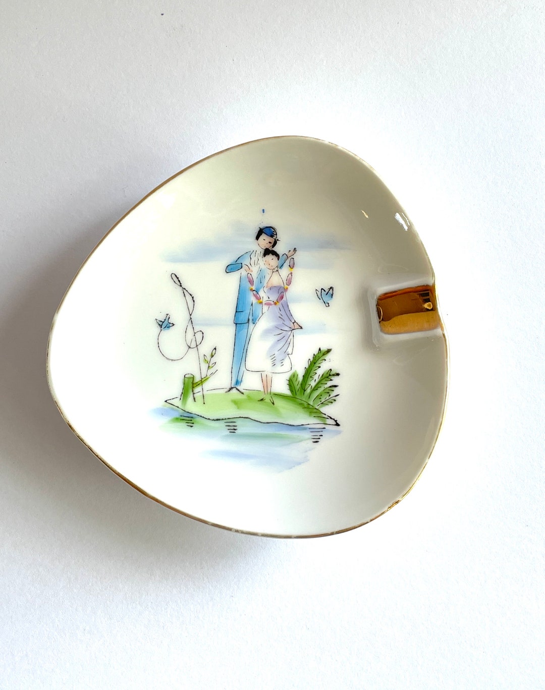Vintage Lefton China Hand-painted Ashtray With Whimsical Couple Design ...