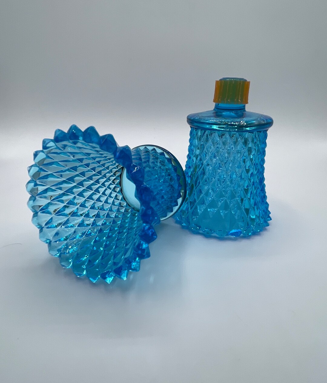 Vintage Pair Aqua/blue Peg Diamond Point Votive Glass Candle Holders ...