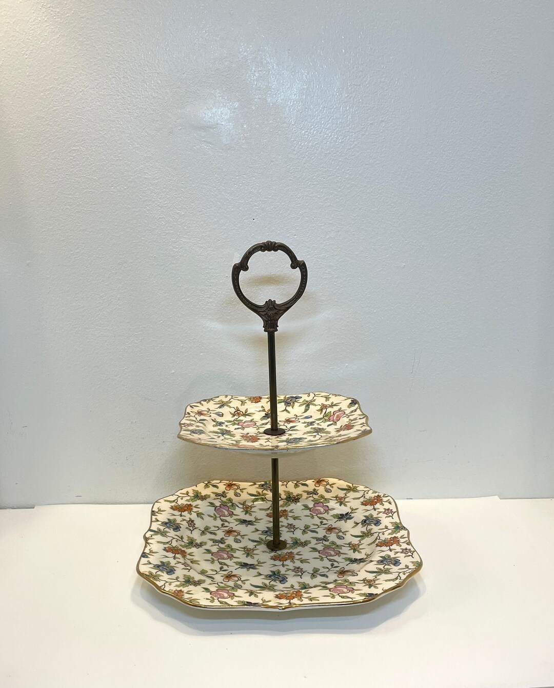 Vintage Hand-painted Japanese Two-tier Cake Stand - Floral Chintz ...