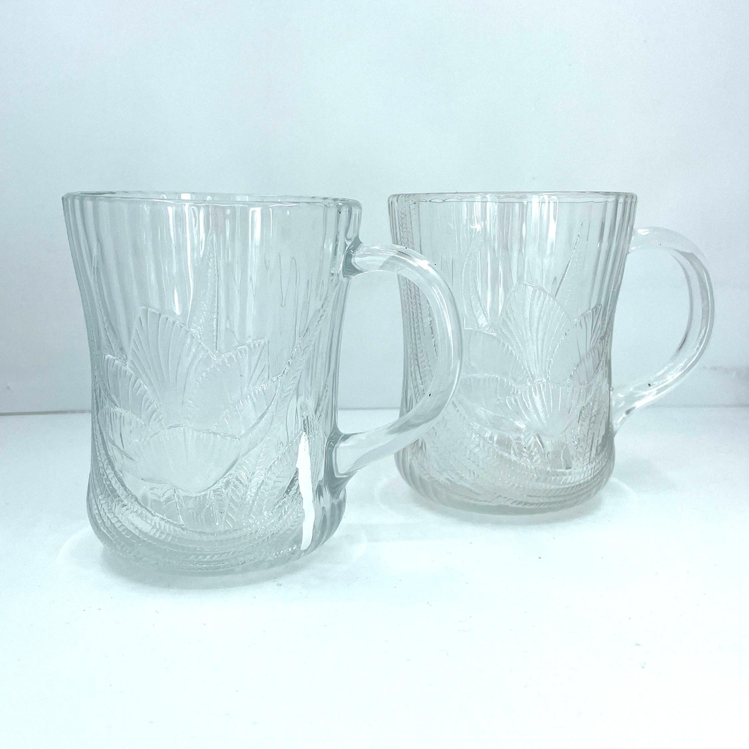 Set of 2 Clear Glass Mugs With Floral Embossed Design - Etsy