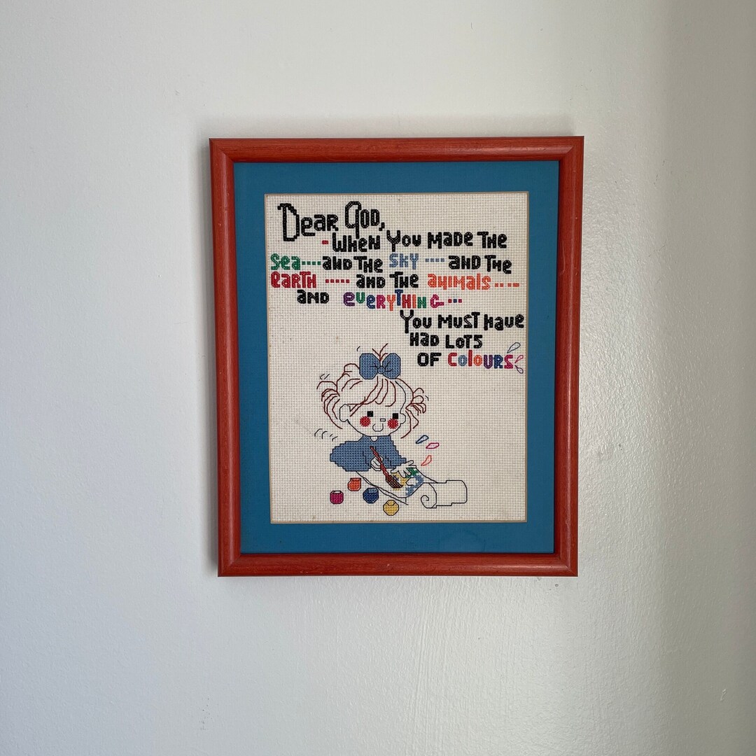 Vintage Anne Fitzgerald Style Cross-stitch Framed Artwork – "dear God ...