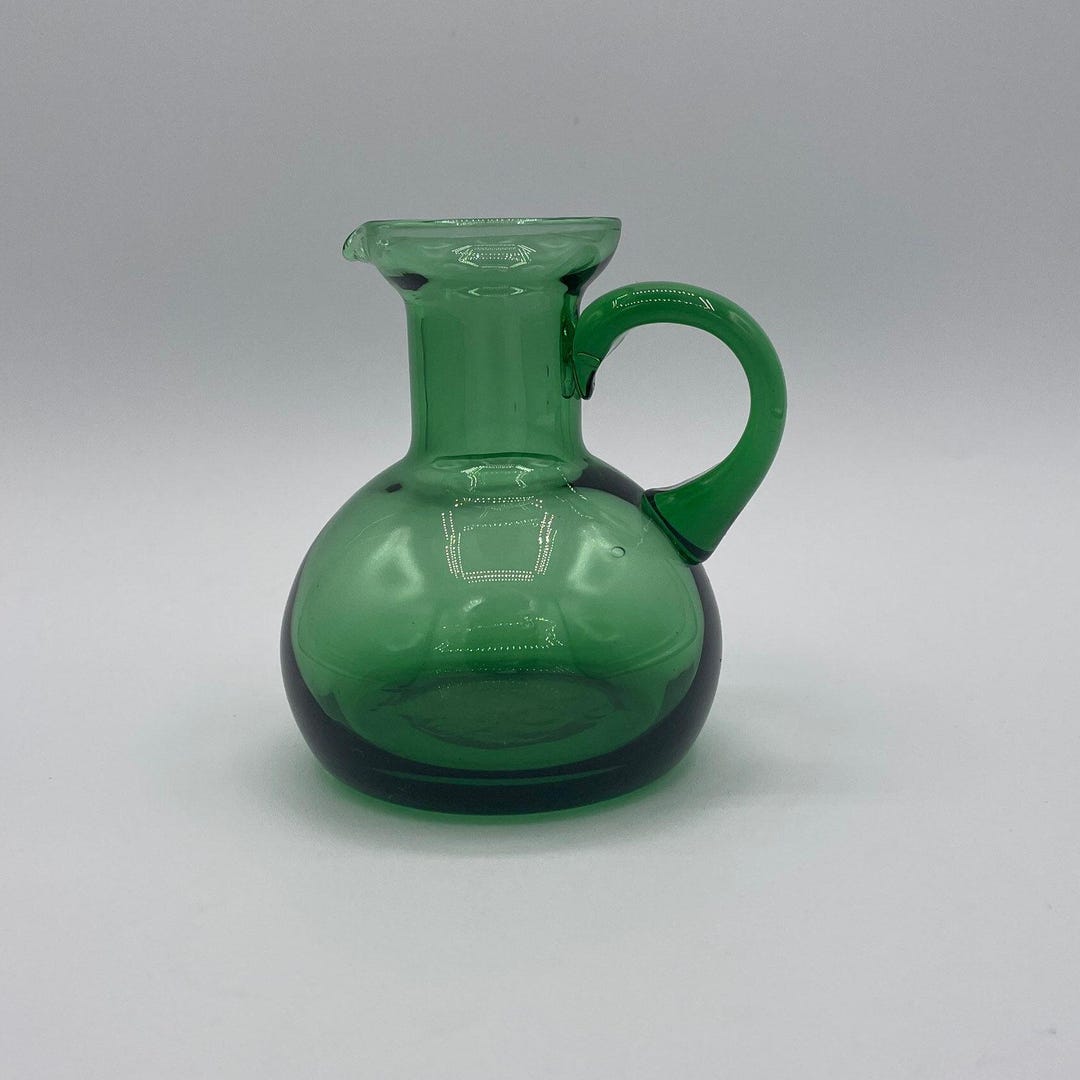 Vintage Green Glass Pitcher With Handle - Small Decorative Decanter - Etsy