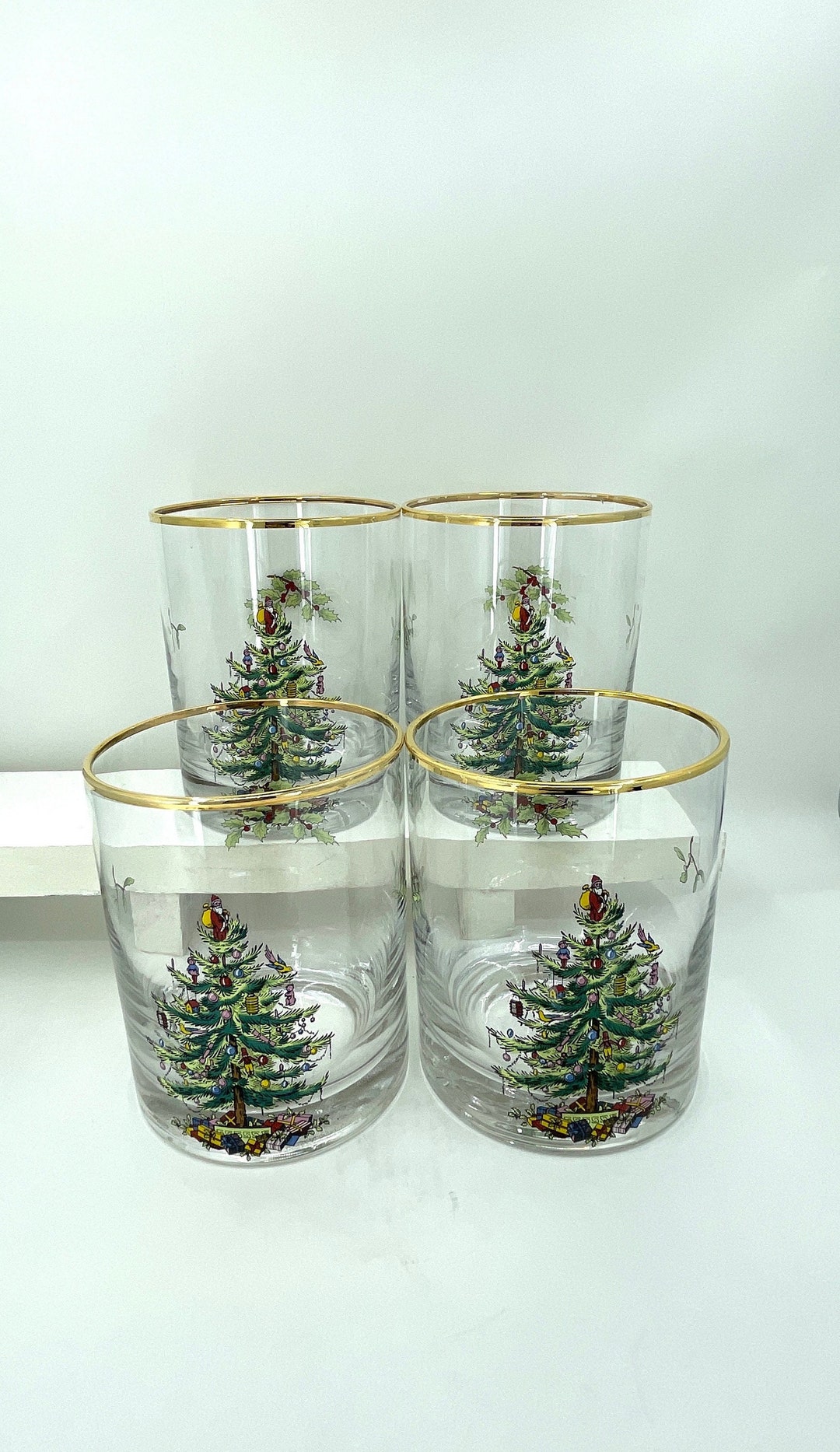 Spode Vintage Christmas Tree Double Rocks Glasses With Gold - Etsy