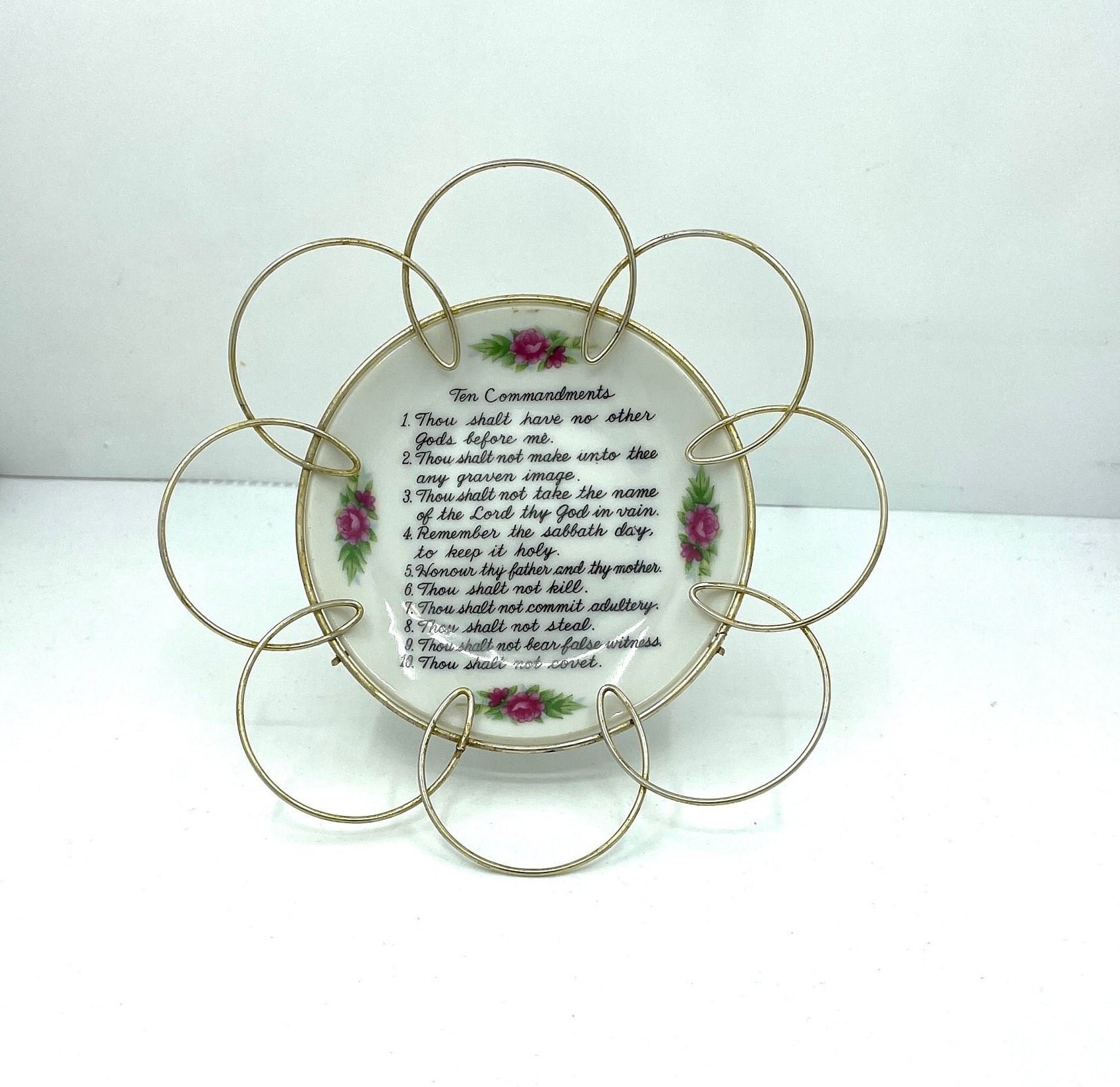 Ten Commandments Decorative Plate With Gold Wire Frame – Vintage ...