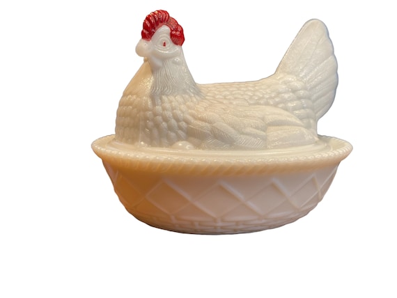 Vintage White Milk Glass Hen on Nest Westmoreland Glass - Etsy