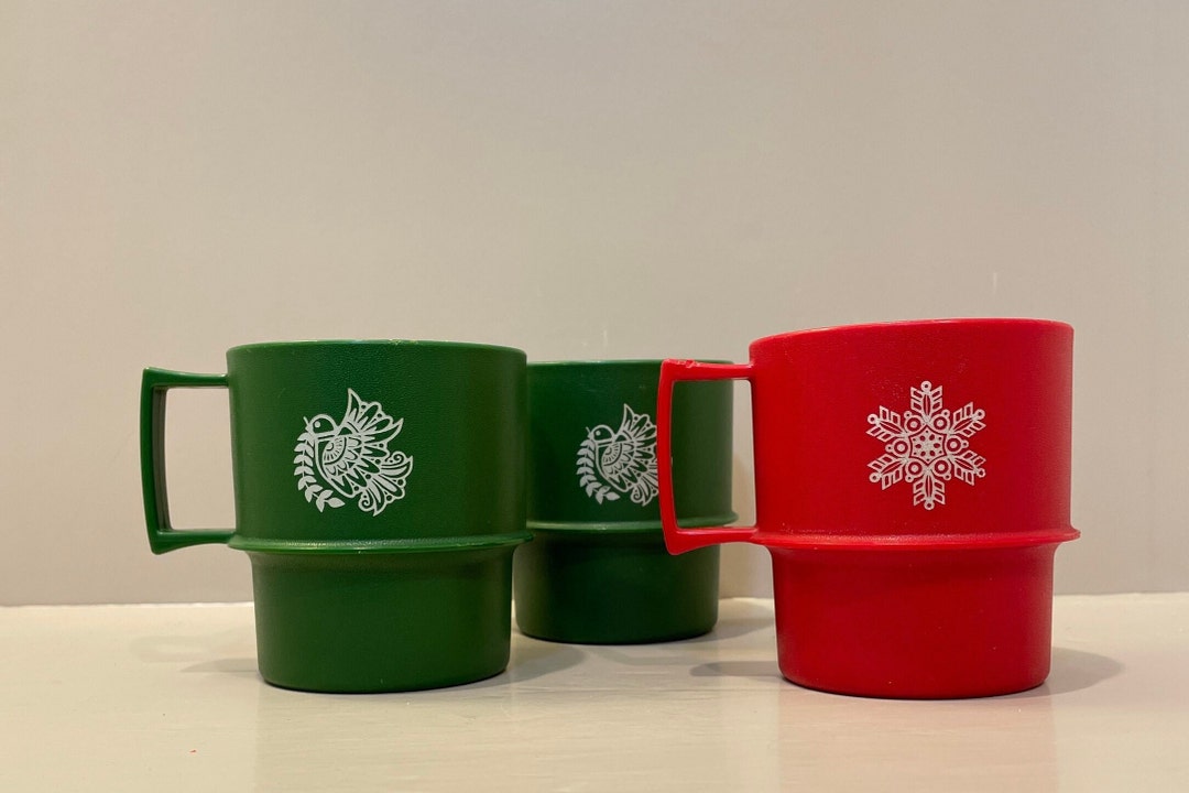 Vintage Holiday Stackable Tupperware Cups - Festive Red & Green Set of ...